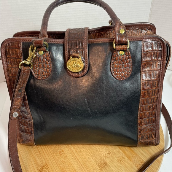 Brahmin | Bags | Brahmin Addison Croc Embossed Black Brown Leather ...
